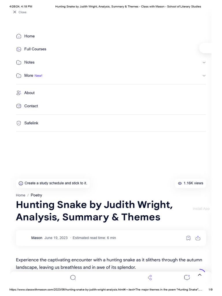 Hunting Snake by Judith Wright, Analysis, Summary & Themes - Class With Mason - School of ...