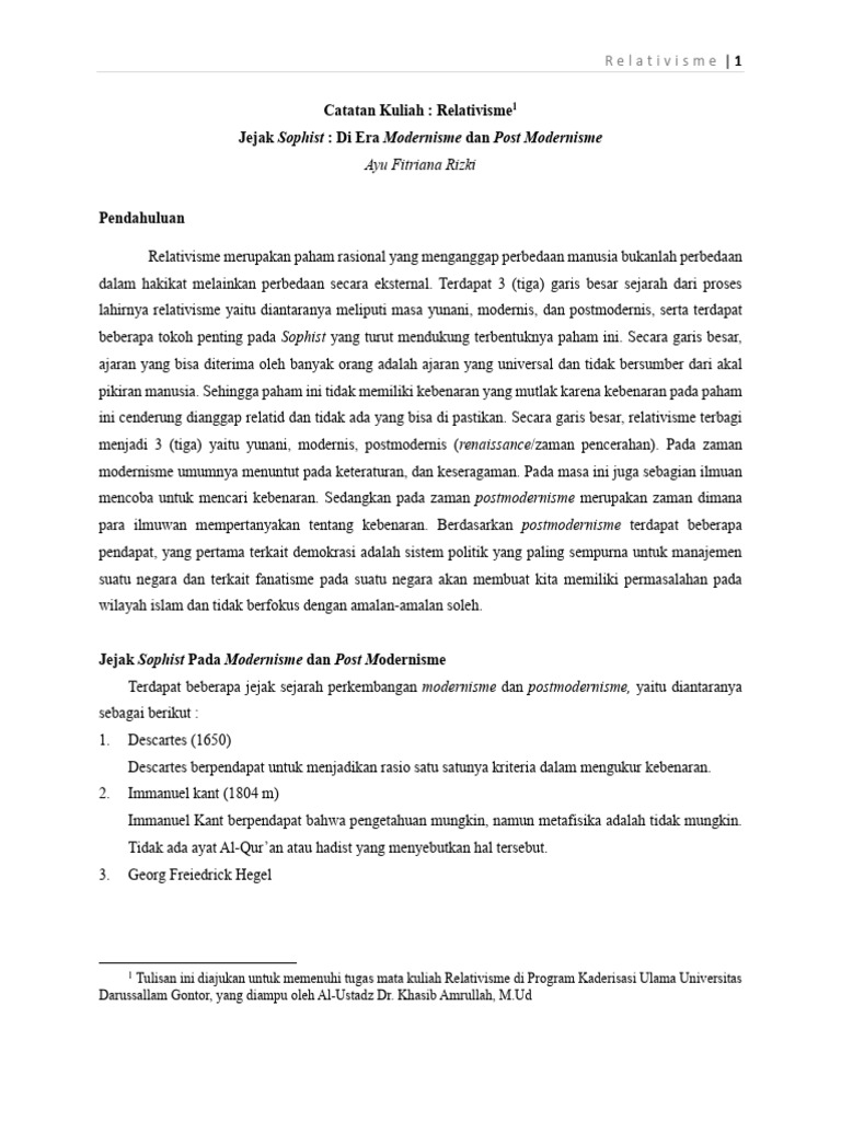 C16 Relativisme Ayu Fitriana Rizki | PDF | Filsafat | Sains & Matematika