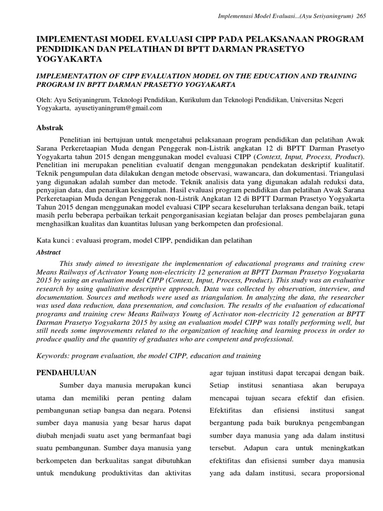 Implementasi Model Evaluasi Cipp Pada Pelaksanaan Program Pendidikan Dan Pelatihan Di BPTT ...