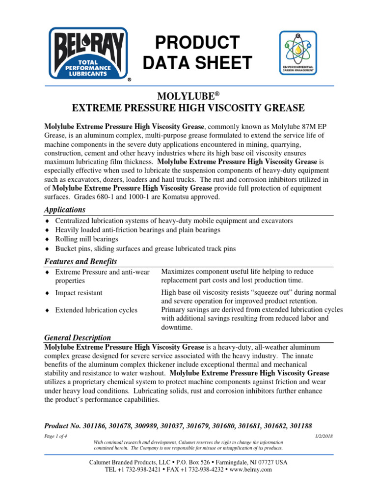 Molylube Extreme Pressure High Viscosity Grease | PDF | Lubricant ...