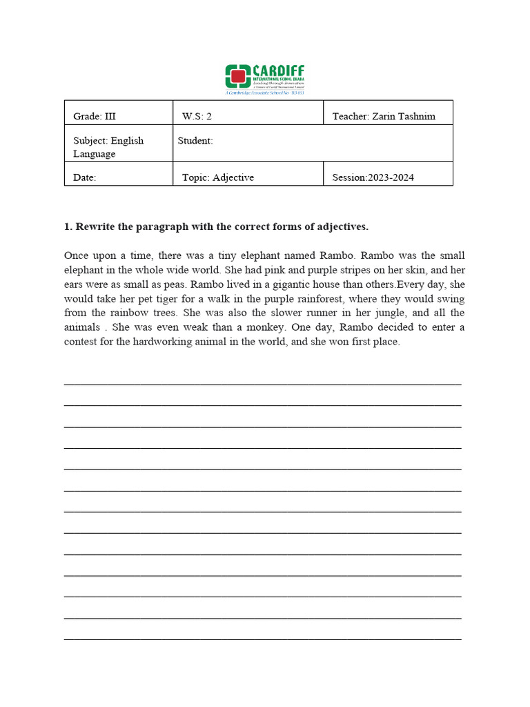 W - S - 2 Grade - III-adjectives | PDF | General Fiction