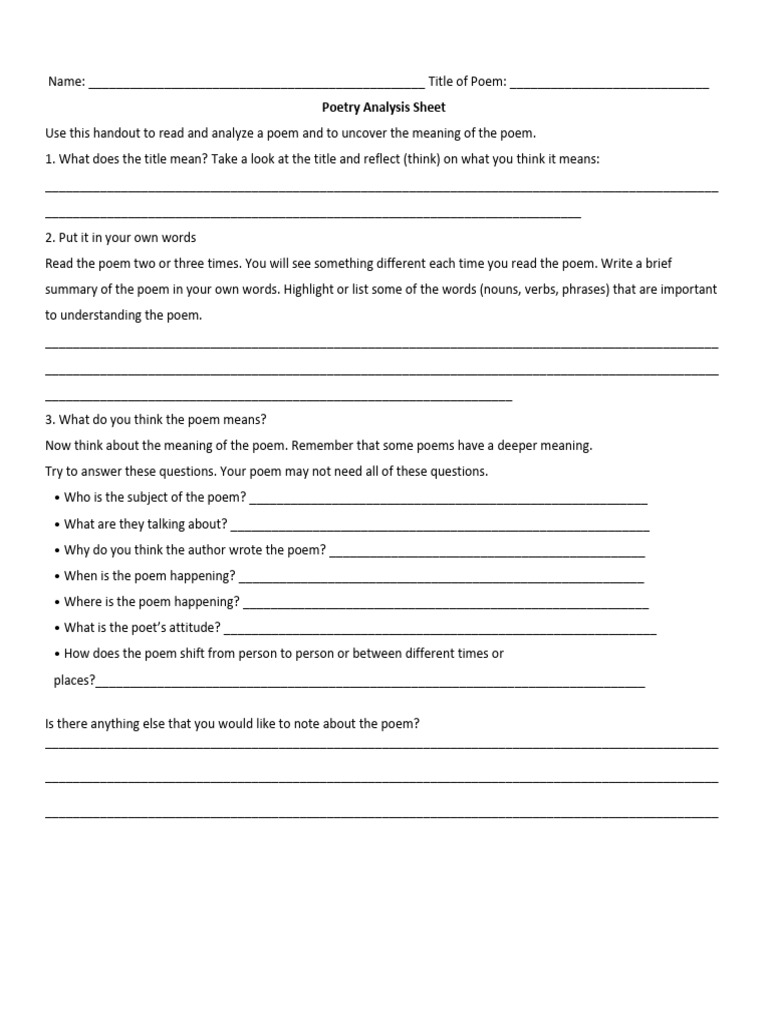 Poetry Analysis Worksheet | PDF | Poetry | Linguistics