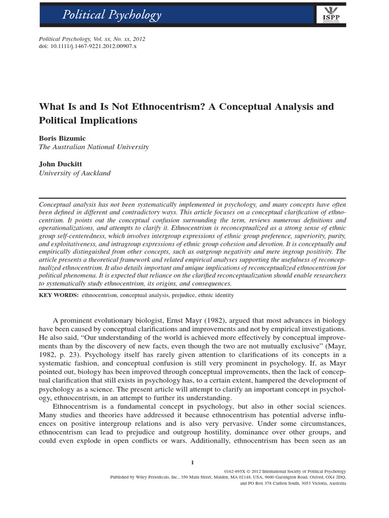Ethnocentrism: Clarifying the Concept | PDF | Group Cohesiveness | Prejudices