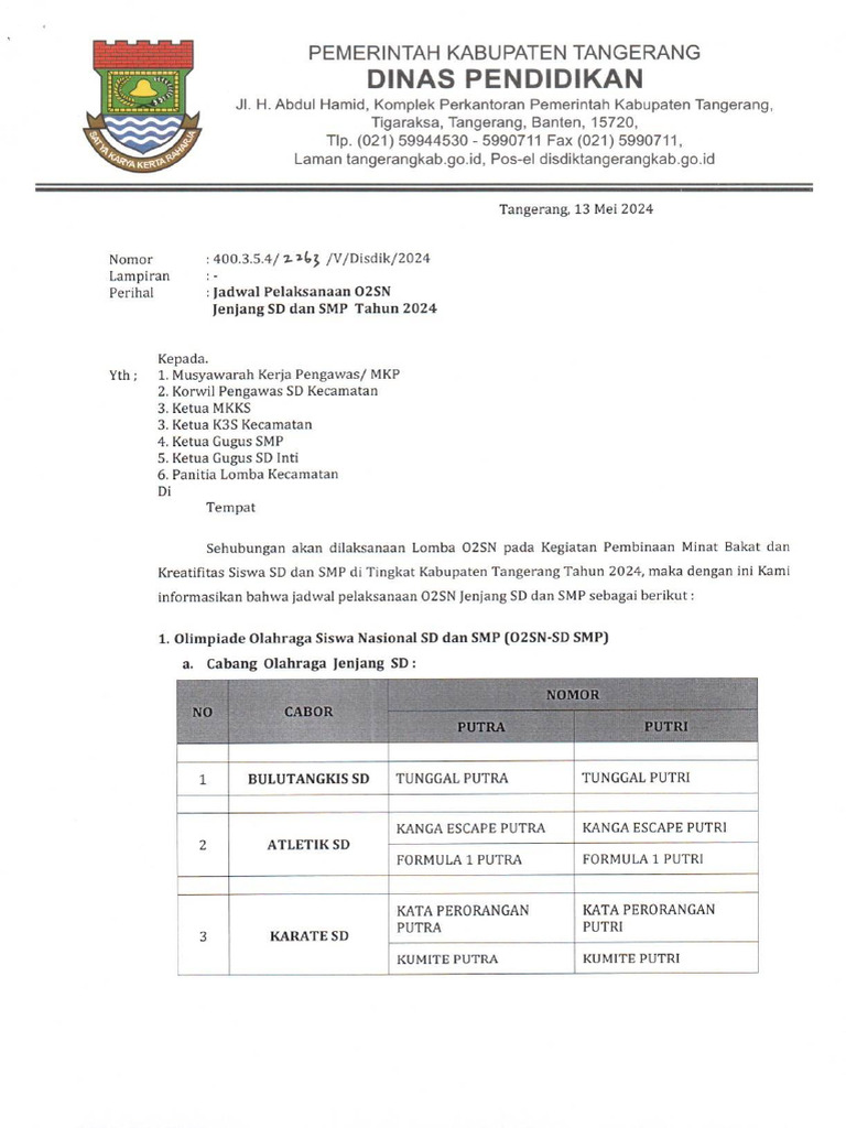 Surat Edaran O2sn 2024 Bu Lia | PDF