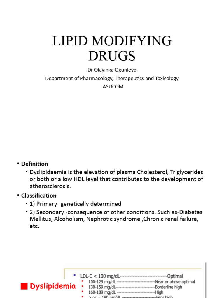 Lipid Modifying Drugs | PDF | Cholesterol | Hypercholesterolemia