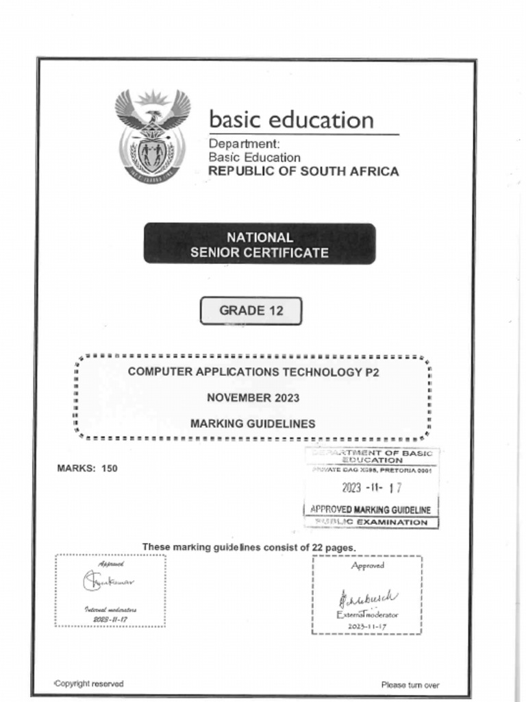 CAT P2 Oct-Nov 2023 Approved Marking Guideline (Eng Ver) | PDF