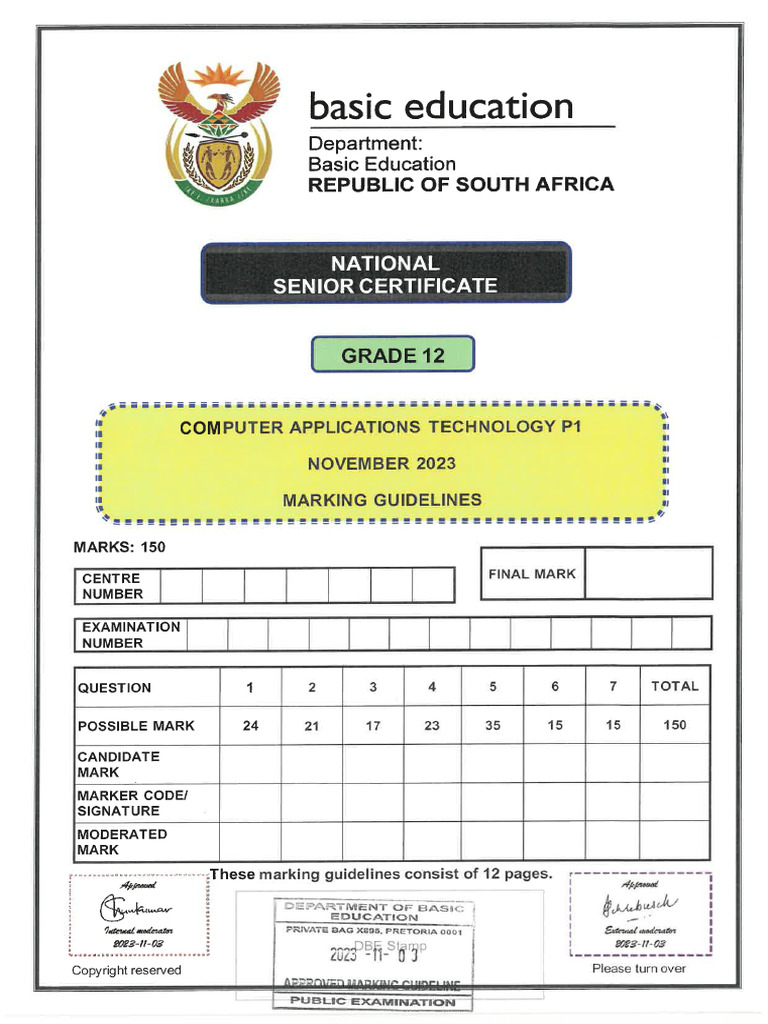 CAT P1 Oct-Nov 2023 Approved Marking Guideline (Eng Ver) | PDF