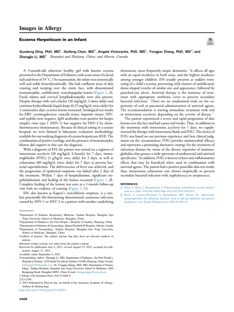 Eczema Herpeticum in An Infant - 2021 - Jaip | PDF | Dermatitis ...