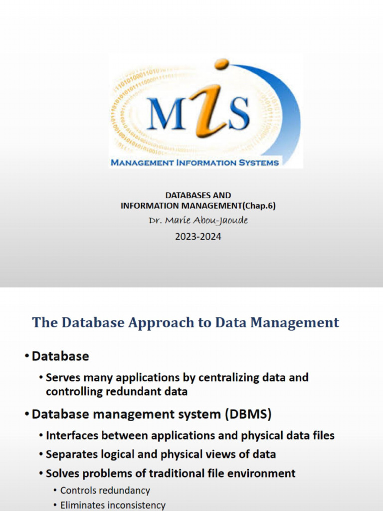00 - E11 - MIS Chap 6 (DataBase Management) v1.011922 EN | PDF