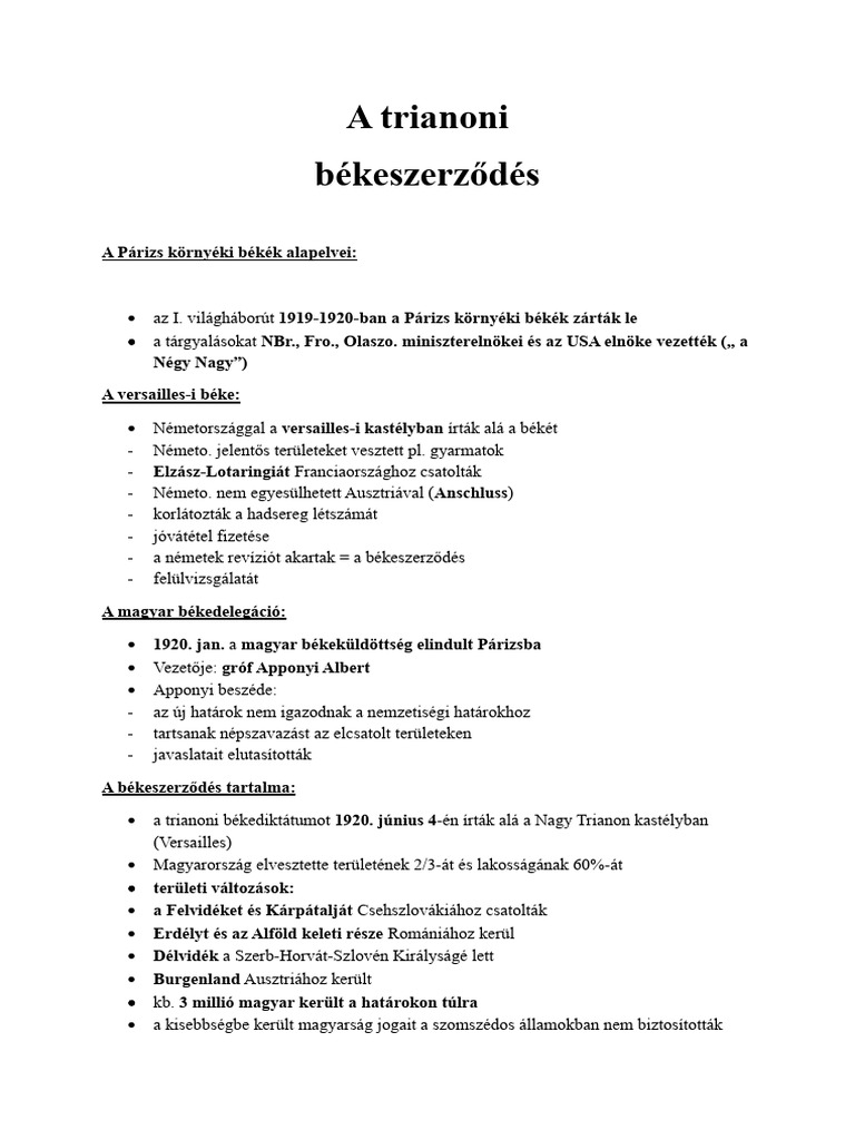 A Trianoni Békeszerződés | PDF