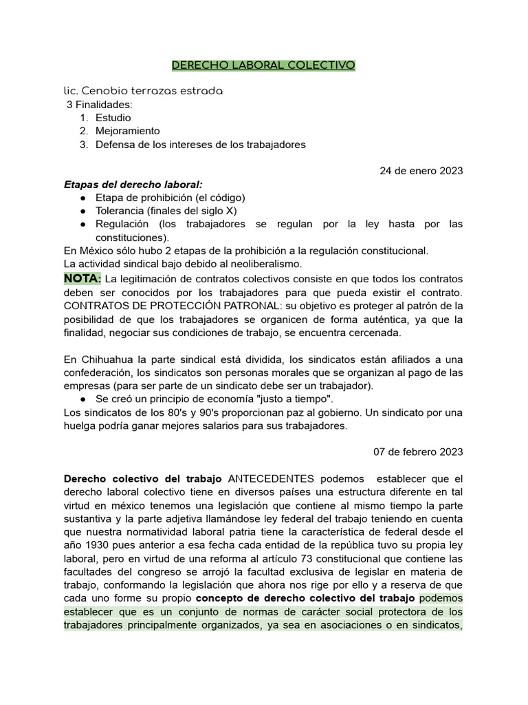 Derecho Laboral Colectivo | PDF | Sindicato | Derecho laboral