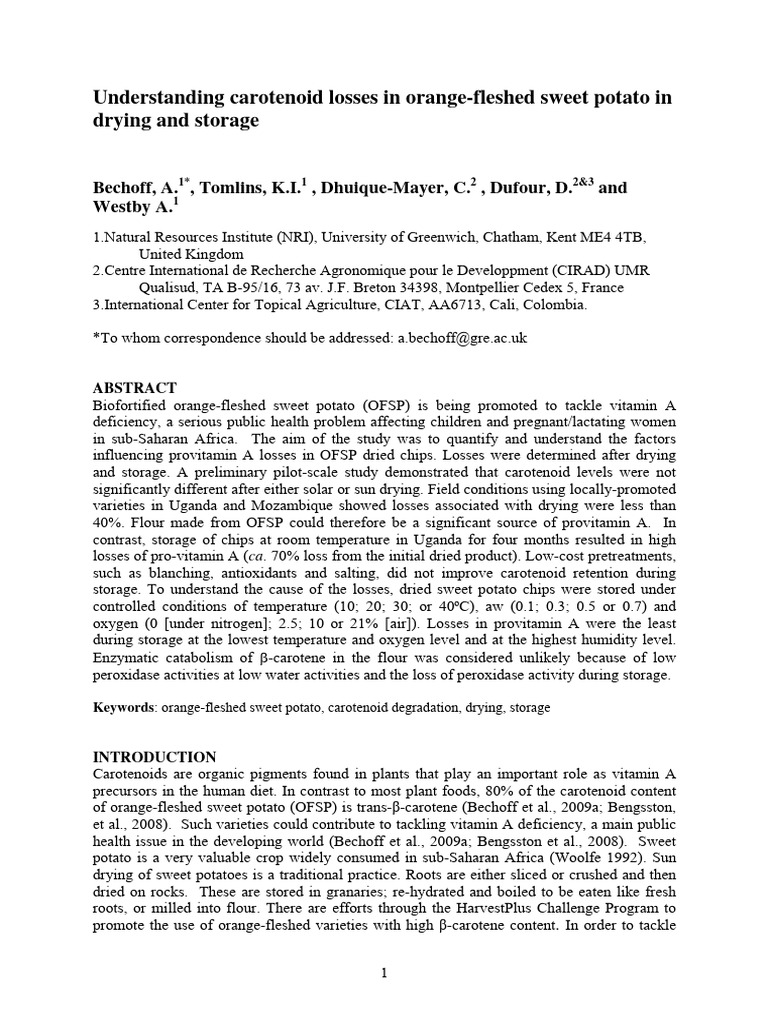Understanding Carotenoid Losses in Orange-Fleshed Sweet Potato | PDF | Vitamin A | Potato