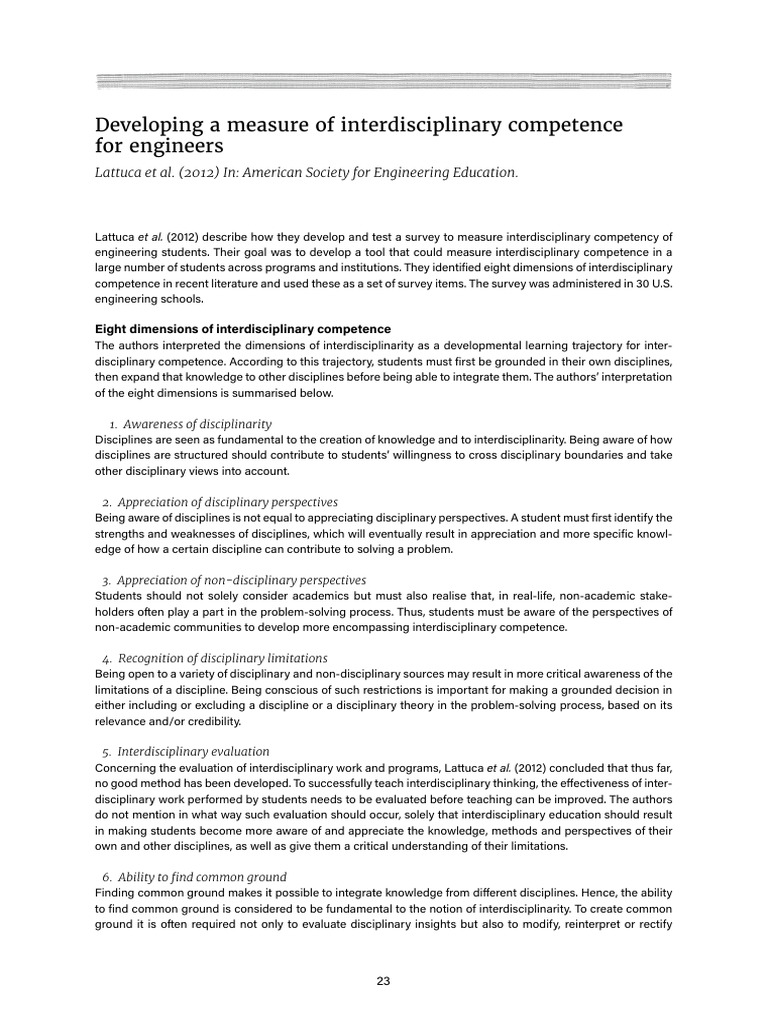 Developing A Measure of Interdisciplinary Competence For Engineers | PDF | Interdisciplinarity ...