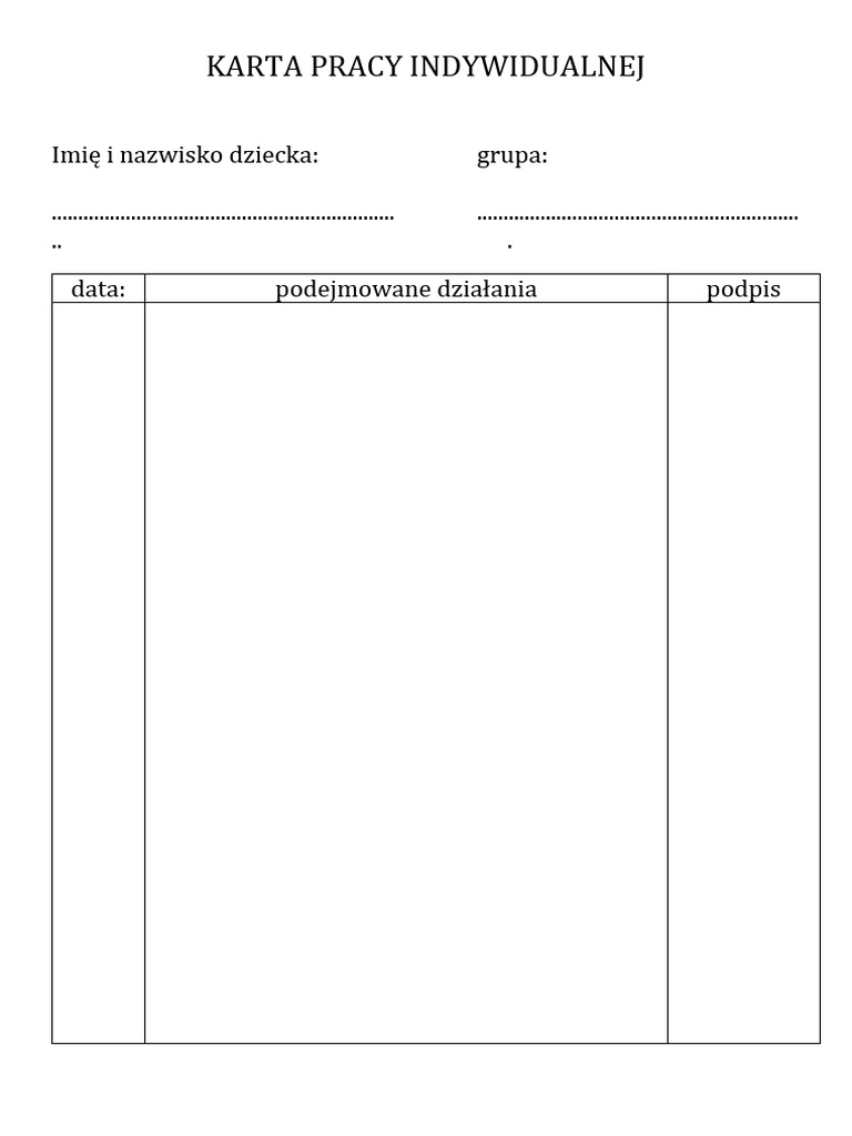 Karta Pracy Indywidualnej | PDF Karta Pracy Indywidualnej | PDF