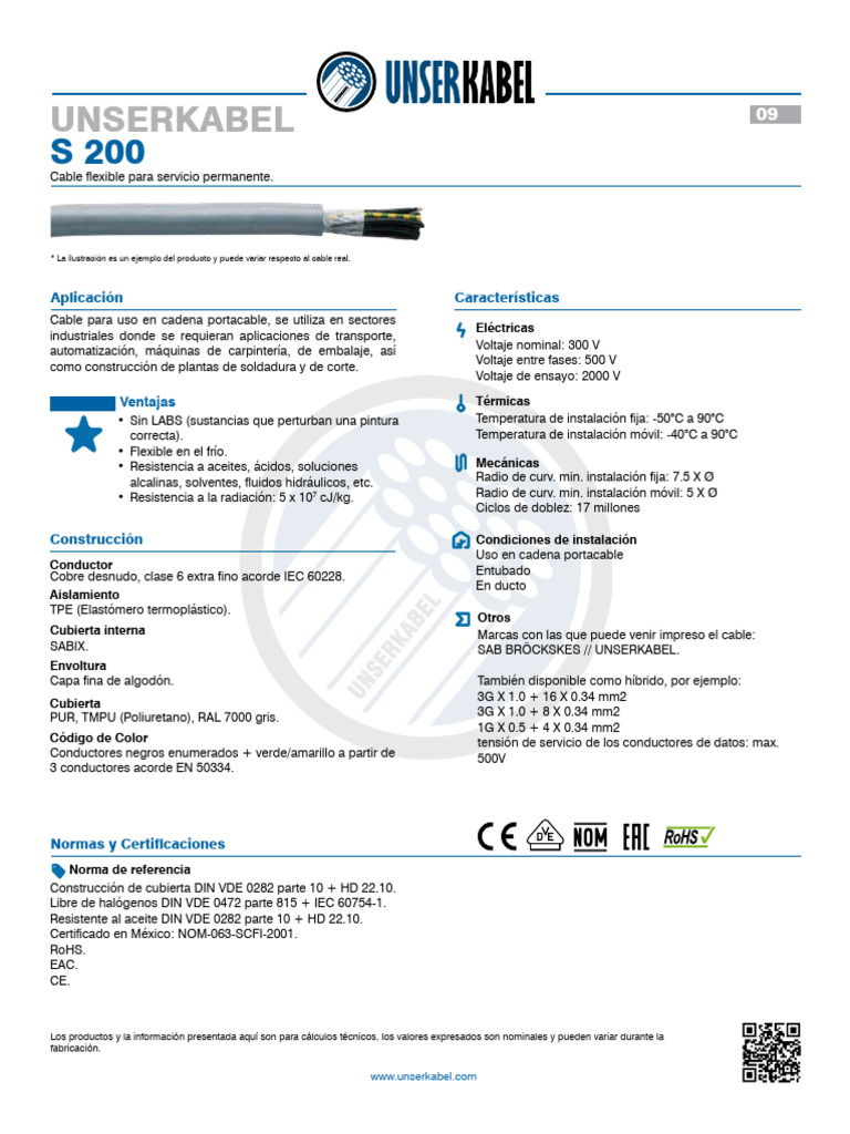 UNSERKABEL S 200 | PDF | Conductor electrico | Ciencia de los Materiales