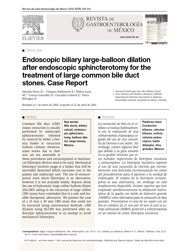 Endoscopic Biliary Large-Balloon Dilation After Endoscopic ...