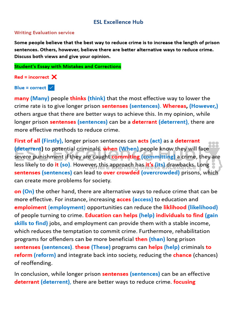 Student's Essay Correction (ESL) | PDF | Prison | Sentence (Law)