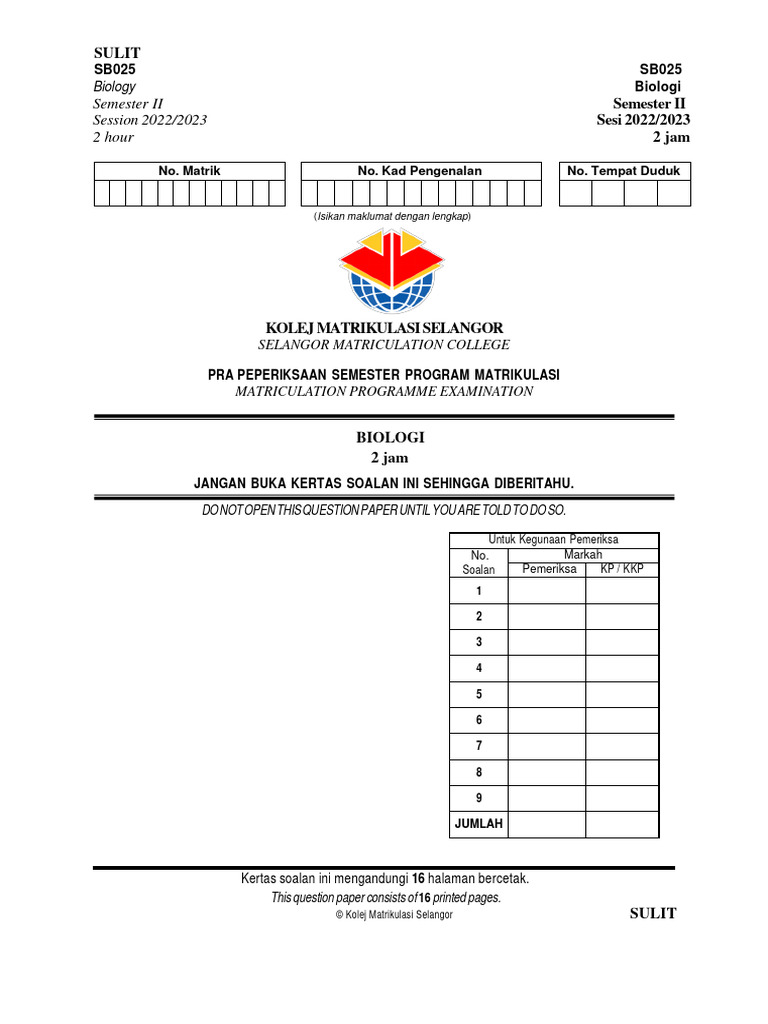 Kms Pre PSPM Sb025 2022 2023 | PDF | Cellular Respiration | Glycolysis
