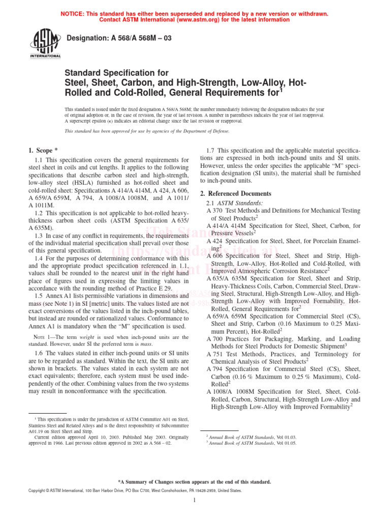 Astm A568 A568m 03 | PDF | Rolling (Metalworking) | Sheet Metal