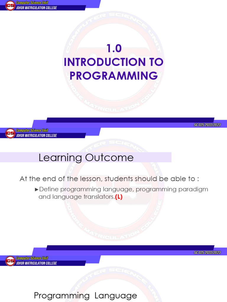 1.0 Introduction To Programming 2022 2023 A (FINAL) | PDF | Programming Language | Computer ...