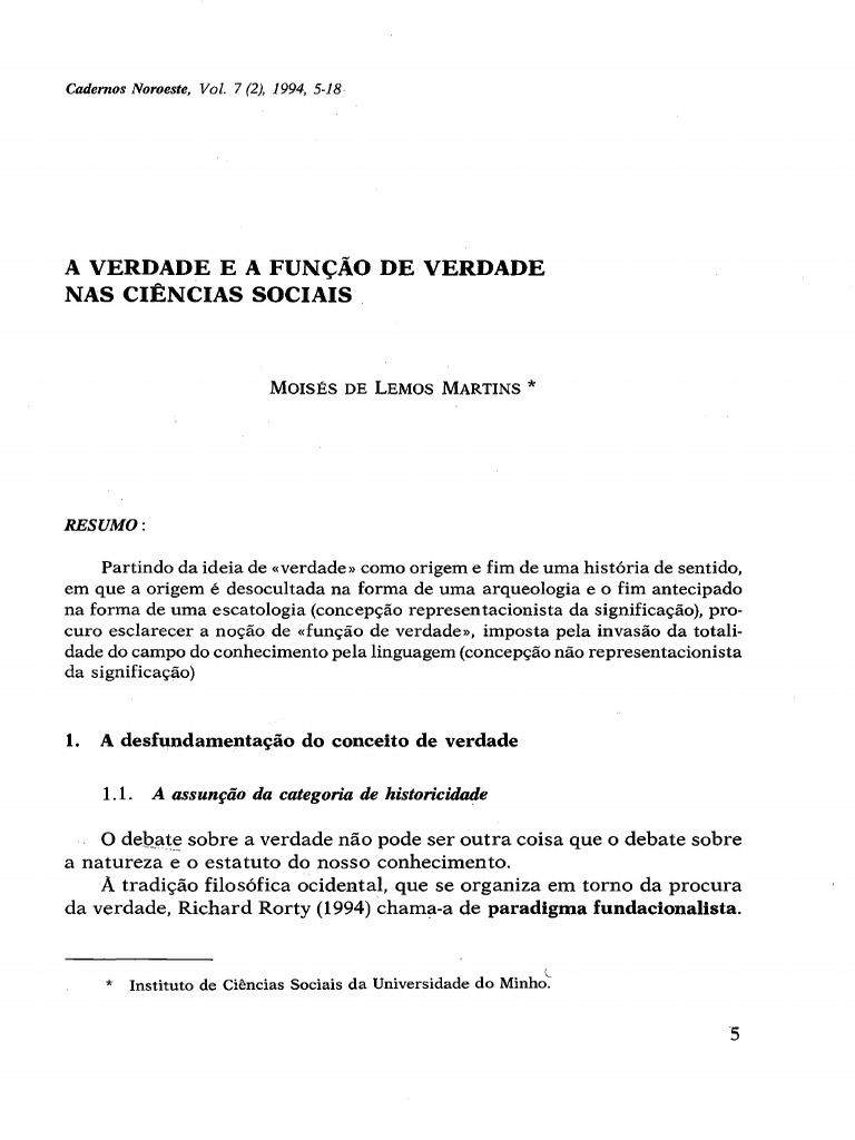 A Verdade nas Ciências Sociais | PDF | Science | Verdade