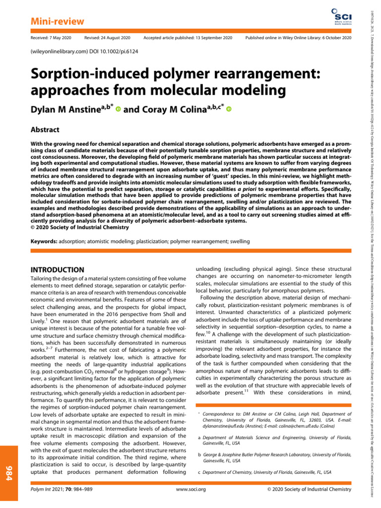 Polymer International - 2020 - Anstine - Sorption‐induced polymer ...