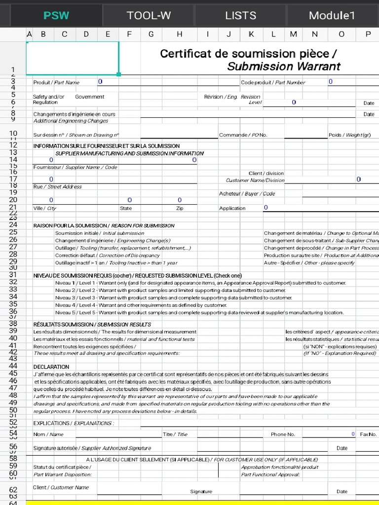 Classeur PPAP - Excel Personnalisable - Automobile | PDF