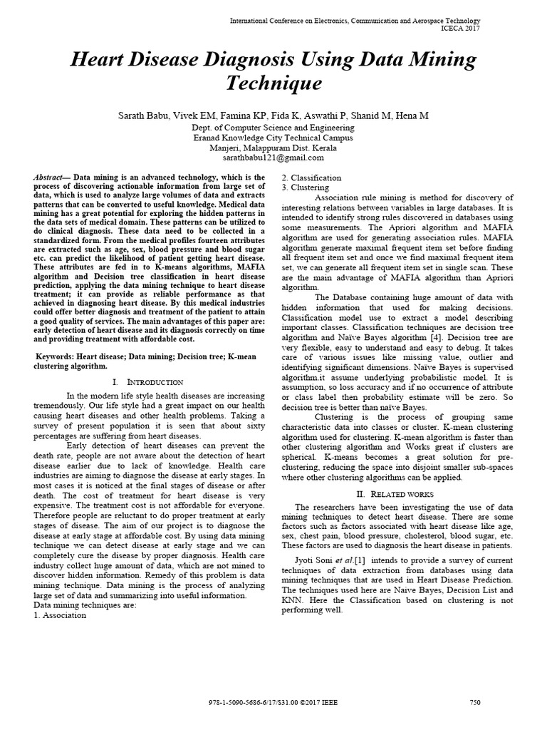 Heart Disease Diagnosis Using Data Mining Technique | Download Free PDF | Cluster Analysis ...
