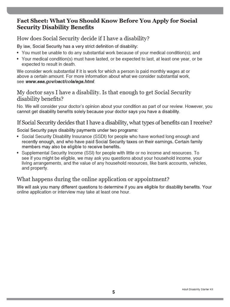 Adult Disability Starter Kit Fact Sheet | PDF | Social Security (United ...