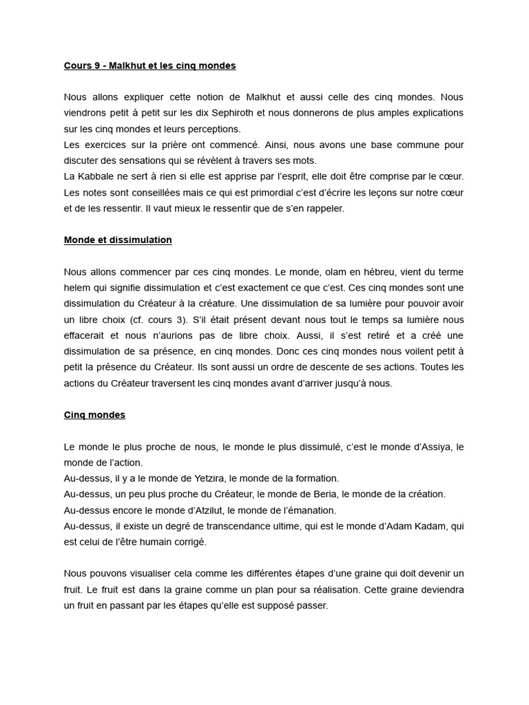 Malkhut et les Cinq Mondes Spirituels | PDF | Dieu