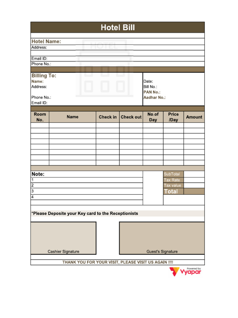 Hotel bill format 06 | PDF