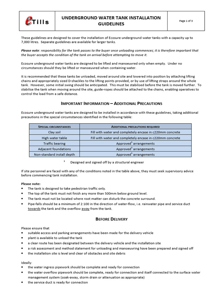 Underground Water Tank Installation Guidelines | PDF | Concrete | Tanks