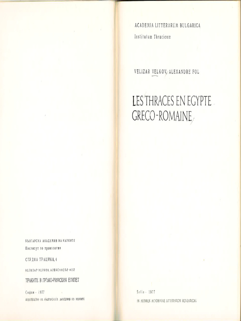 Les Thraces en Égypte Gréco-Romaine, Studia Thracica 4 (Sofia Academia ...