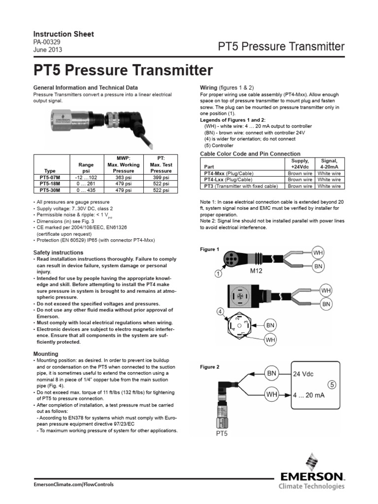 PT5 Pressure Transmitter Wiring Guide | PDF | Electrical Connector | Pressure Measurement