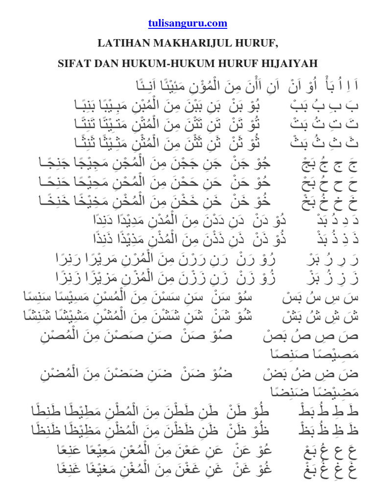 LATIHAN MAKHARIJUL HURUF Tulisanguru Com | PDF