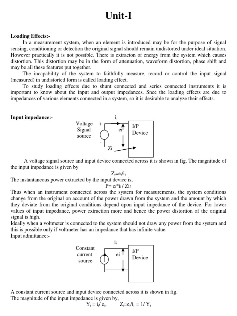 Unit-I: Loading Effects | PDF | Electrical Impedance | Distortion