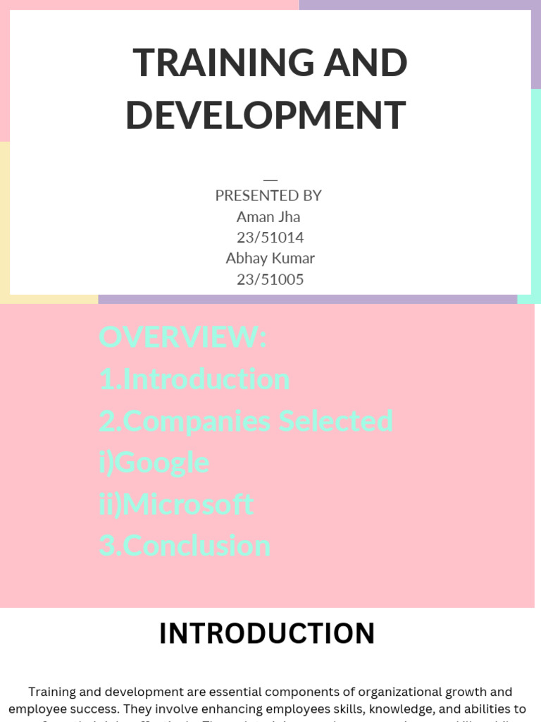 Training and Development: Presented by Aman Jha 23/51014 Abhay Kumar 23/51005 | PDF | Mentorship ...