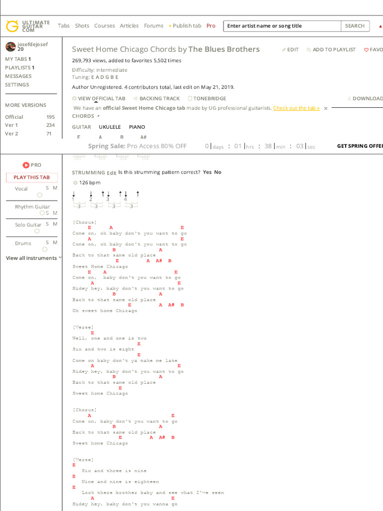 SWEET HOME CHICAGO CHORDS by The Blues Brothers @ | PDF | Guitars ...