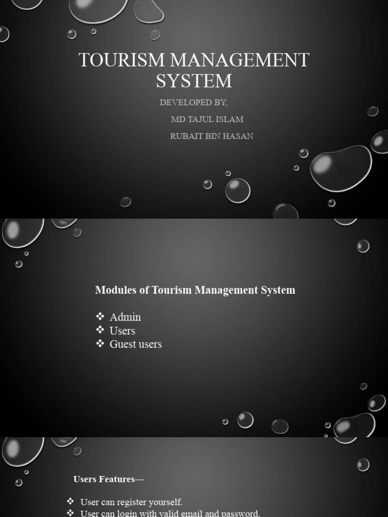 Tourism Management System Features | PDF | Business | Technology & Engineering