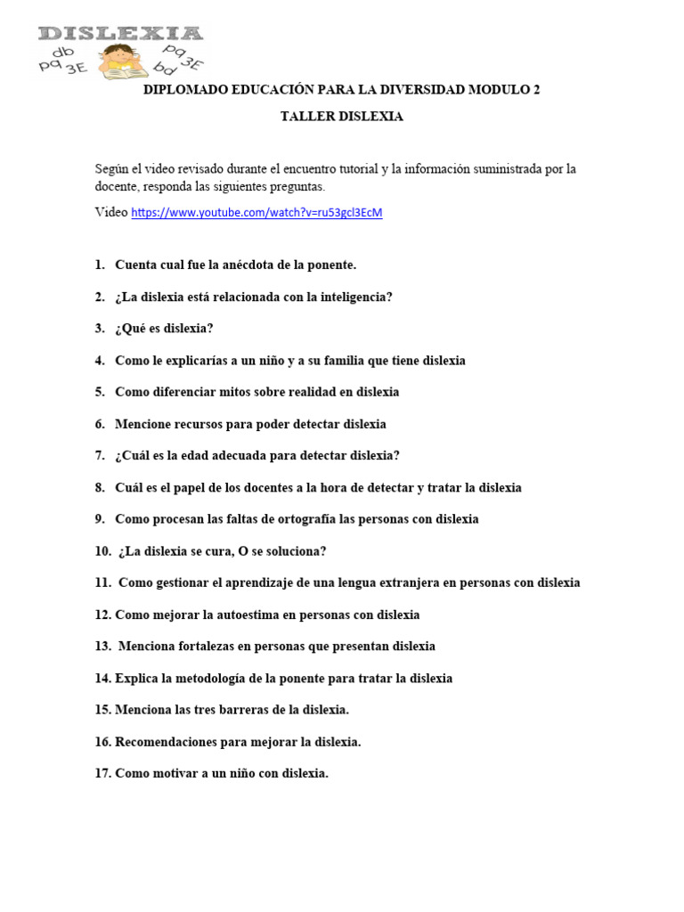Taller sobre Dislexia en Educación Diversa | PDF | Salud y bienestar