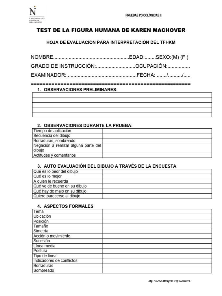 TEST DE LA FIGURA HUMANA DE KAREN MACHOVER Copia 1 | PDF | Masculinidad ...