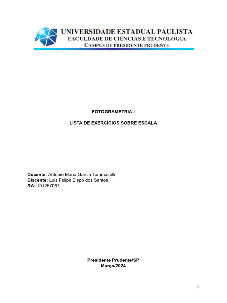 Lista Ex Escala | PDF | Imagem | Ótica