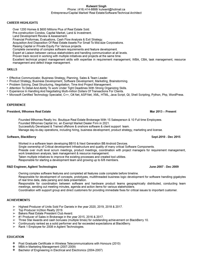 Sample Resume - PM | Download Free PDF | Blackberry | Mergers And Acquisitions