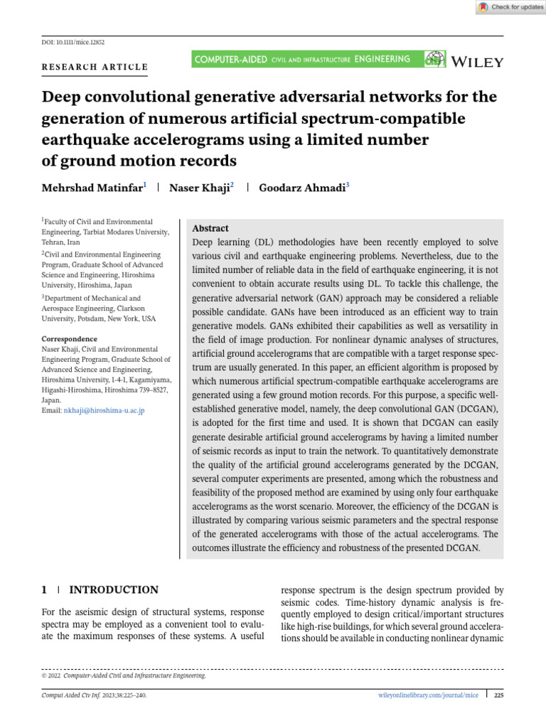 Computer Aided Civil Eng - 2022 - Matinfar - Deep Convolutional Generative Adversarial Networks ...