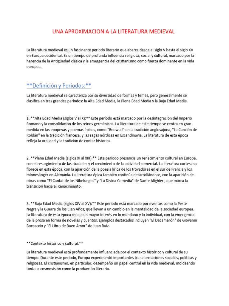 Una Aproximacion A La Literatura Medieval | PDF | Metro (poesía) | El ...