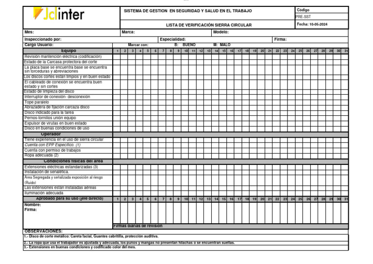Lista de Verificación Sierra Circular | PDF