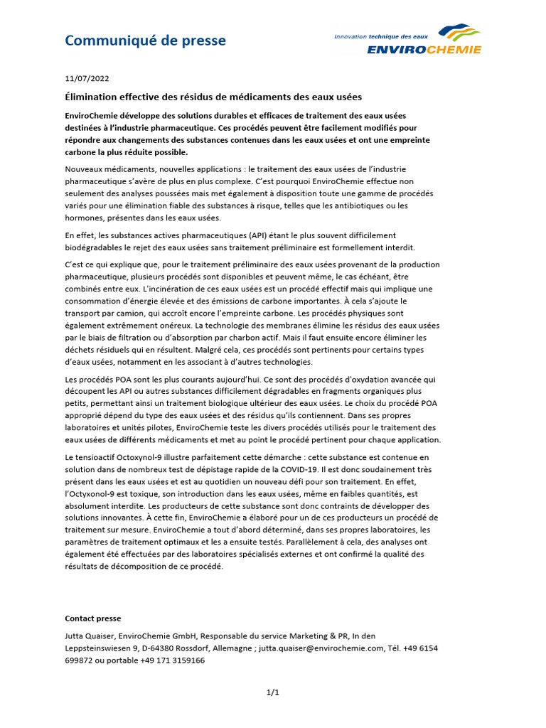Élimination des résidus médicamenteux | PDF | Eaux usées | Épuration ...