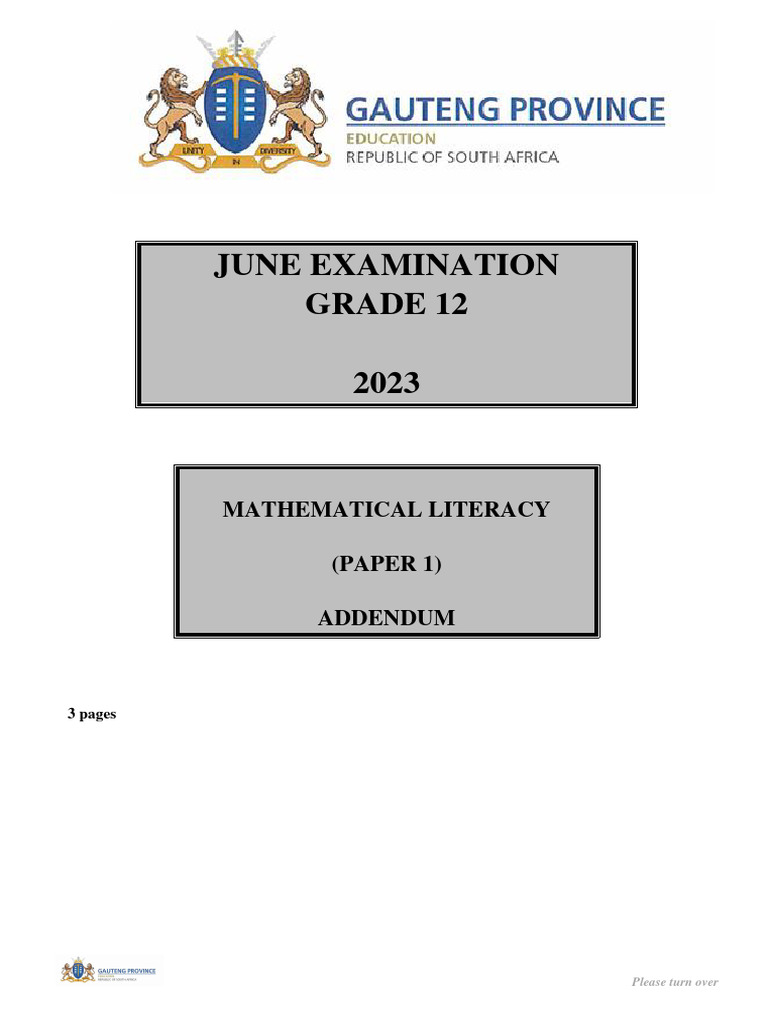 Grade 12 Provincial Examination Mathematics Literacy P1 (English) June ...