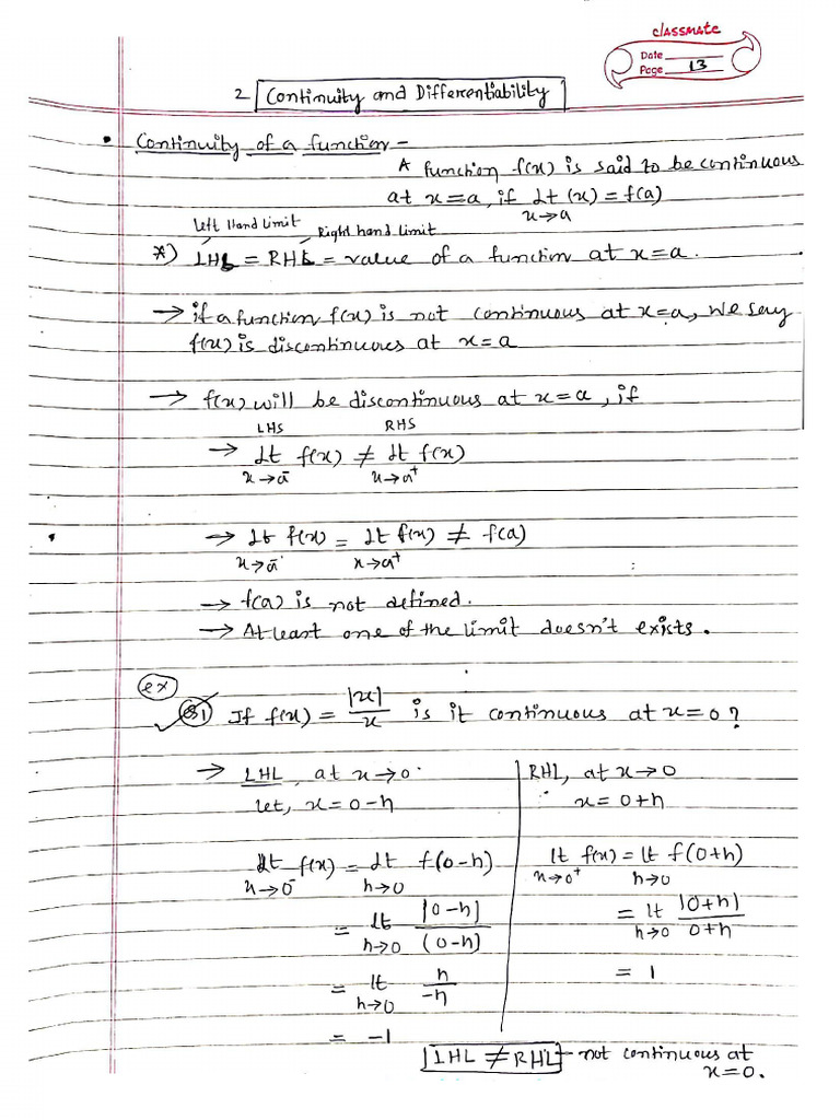 Continuity & Differentiability | PDF