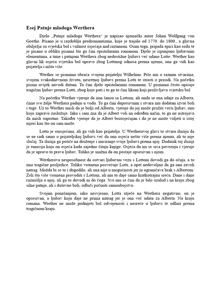 Esej Patnje Mladoga Werthera | PDF